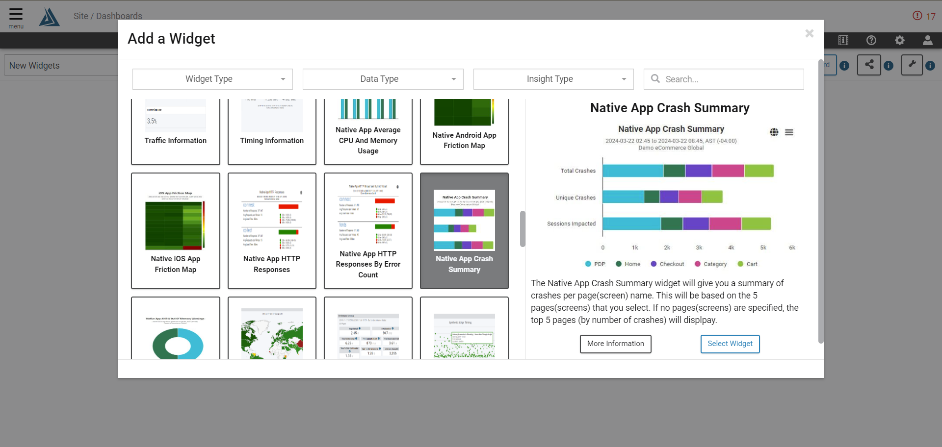 Native App Crash Summary Widget – Aternity UJI